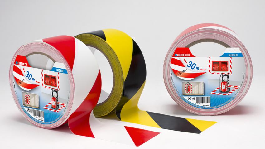 αυτοκολλητη ταινια (PVC) για οριοθετηση 50mm χ 30 μ κοκκινη λευκη ...